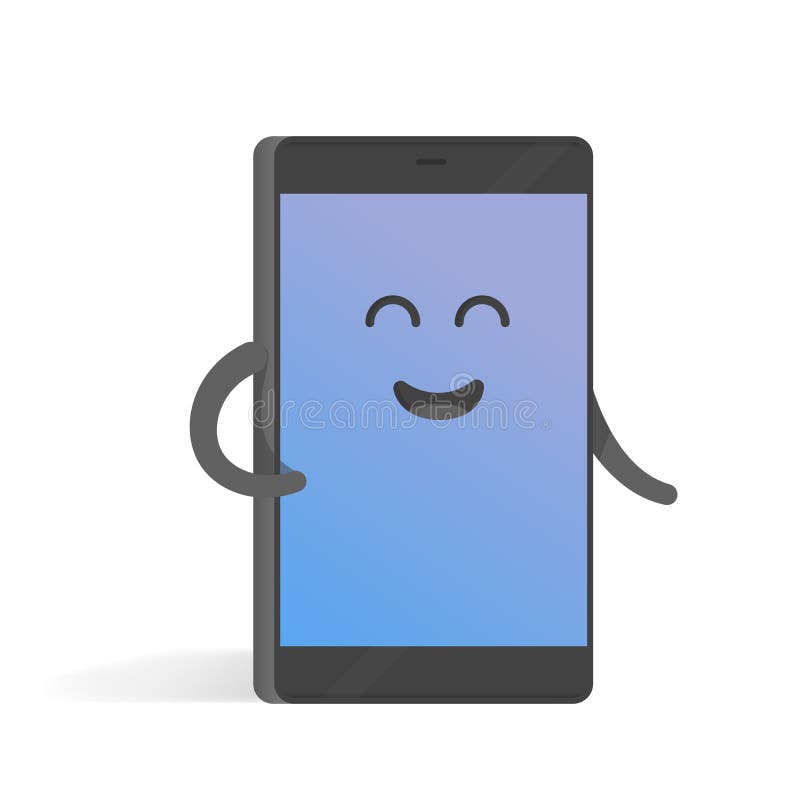 Cute Cartoon Character Phone with Hands, Eyes and Smile Stock ...
