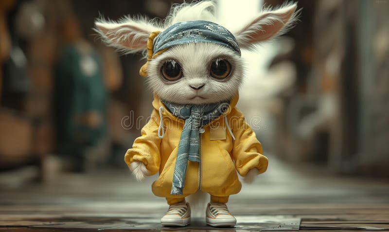Cute Cartoon Character Rabbit in Yellow Raincoat. Stock Photo - Image ...