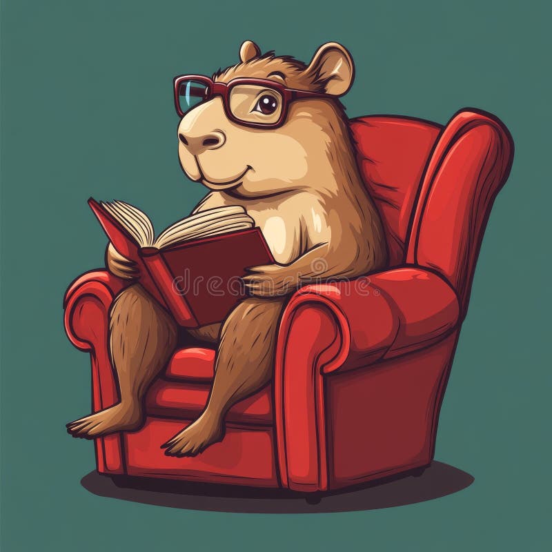 A Cute Cartoon Character Reading a Book, a Capybara Stock Photo - Image ...