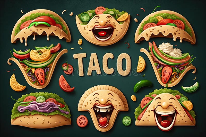 Cute Cartoon Character of Smiling Fun Tacos Stock Illustration ...