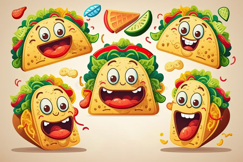 Cute Cartoon Character of Smiling Fun Tacos Stock Illustration ...