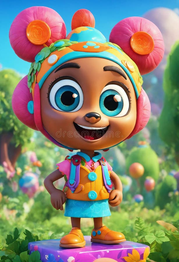 Cute Cartoon Character Standing on Purple Box Generative AI Stock ...