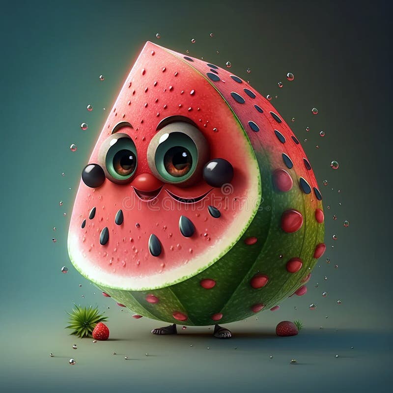 Cute Cartoon Character of a Watermelon by Generative AI Stock ...
