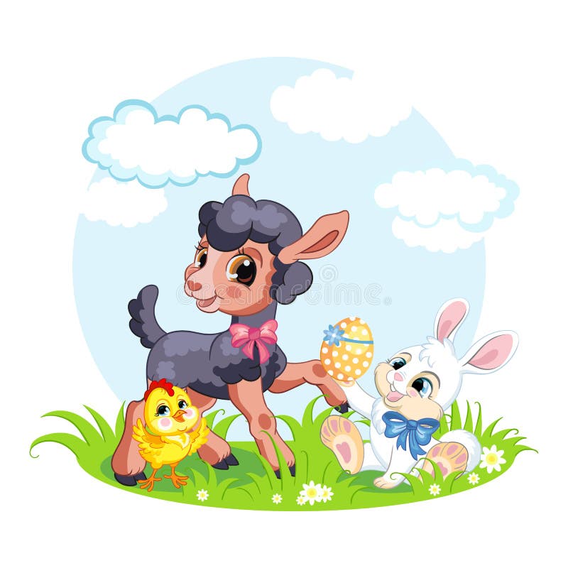 Little Cute Funny Characters Chicken, Rabbit and Lamb Stock Vector ...