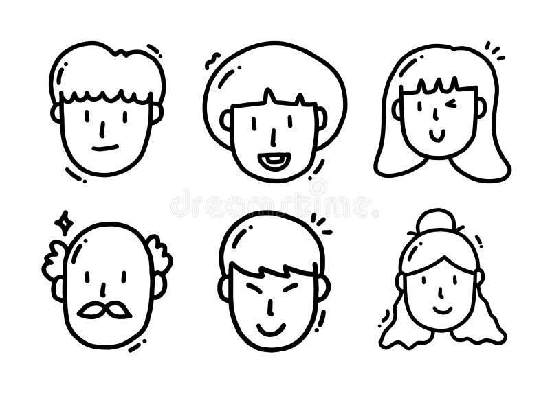 Cute Cartoon Characters with Difference of Age and Gender, Hand Drawn ...