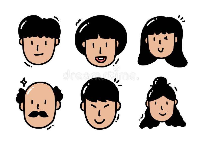 Cute Cartoon Characters with Difference of Age and Gender, Hand Drawn ...