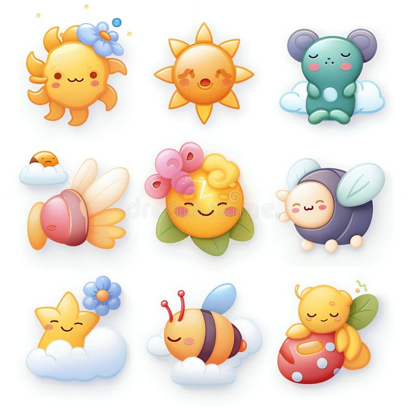 Cute Cartoon Characters with Happy Faces Stock Illustration ...