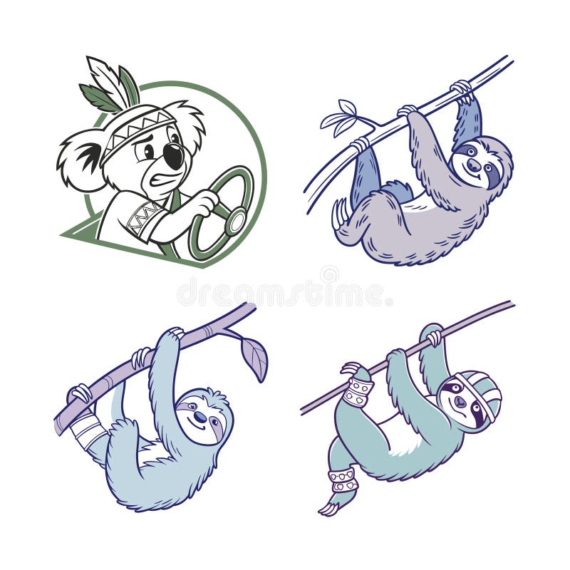 Cute Cartoon Characters of Koala and Sloth Stock Vector - Illustration ...