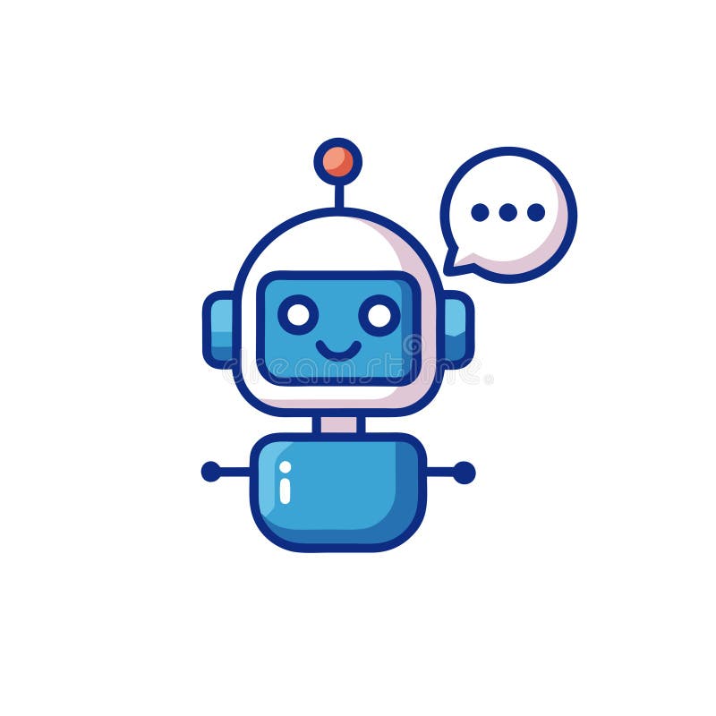 Cute Cartoon Chatbot Illustration with Speech Bubble on White ...