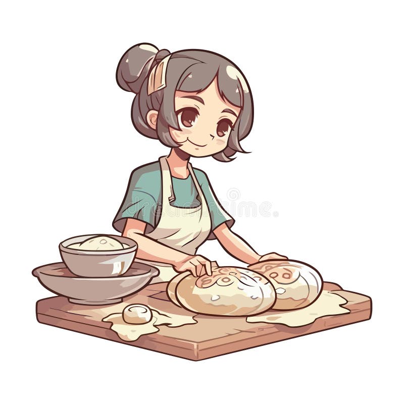 Cute Cartoon Chef Baking Bread Stock Vector - Illustration of cute ...