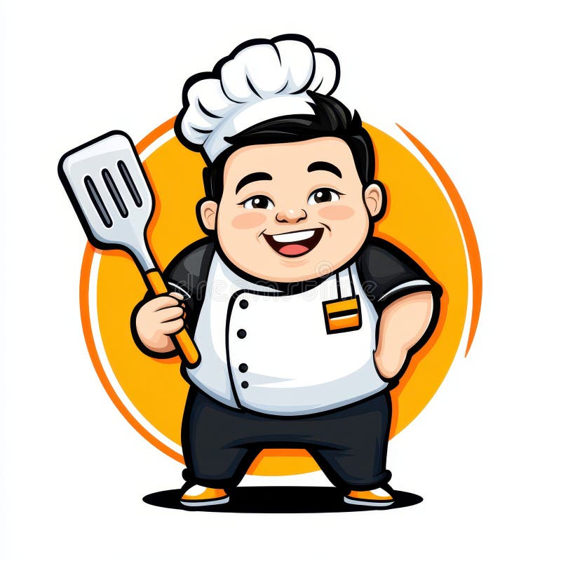 Cute Cartoon Chef Smiling with Spatula, Wearing Chef Hat and Uniform ...