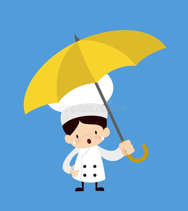 Cute Cartoon Chef - Standing with Umbrella Stock Vector - Illustration ...