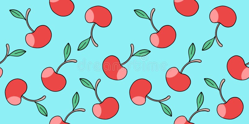 Cute Cartoon Cherry, Vector Seamless Pattern in the Style of Doodles ...