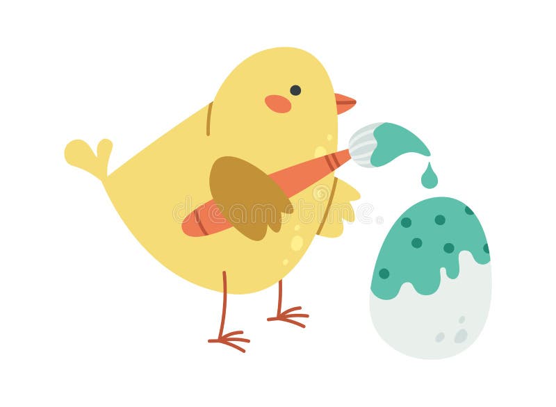 Cute Cartoon Chick Paint Easter Egg Flat Icon Stock Vector ...