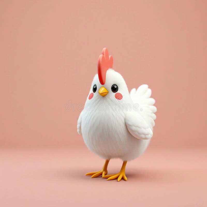 A Cute Cartoon Chicken with a Bright Red Comb and Round Body, Standing ...