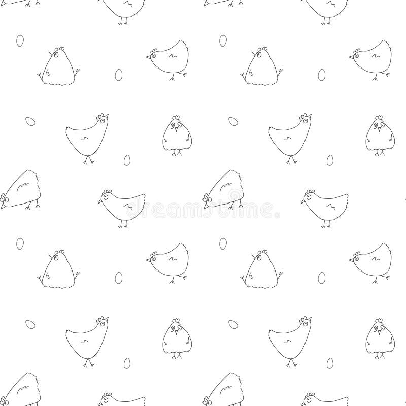 Cute Cartoon Chicken and Hen Seamless Pattern, Background Vector ...