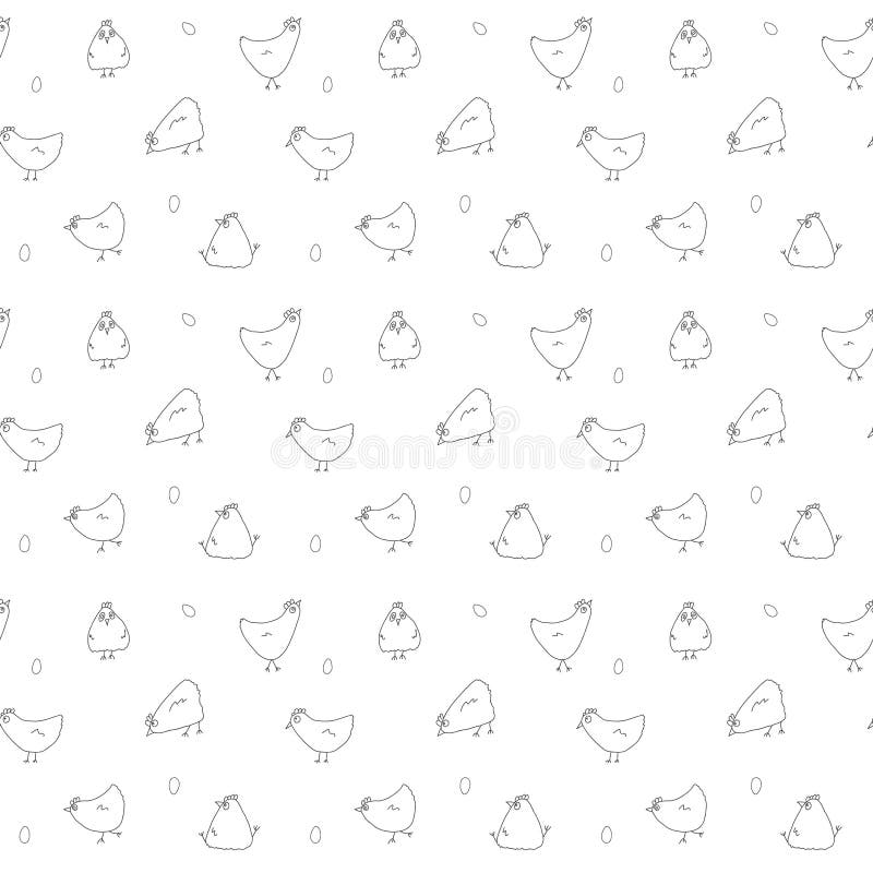 Cute Cartoon Chicken and Hen Seamless Pattern, Background Vector ...