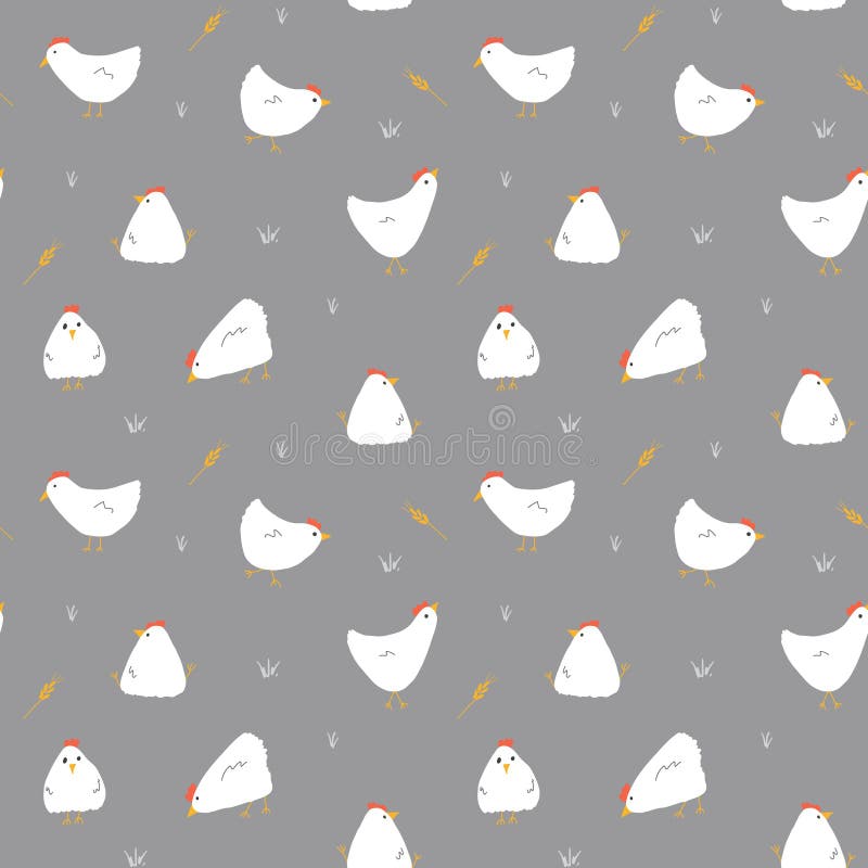 Cute Cartoon Chicken and Hen Seamless Pattern, Background Vector ...