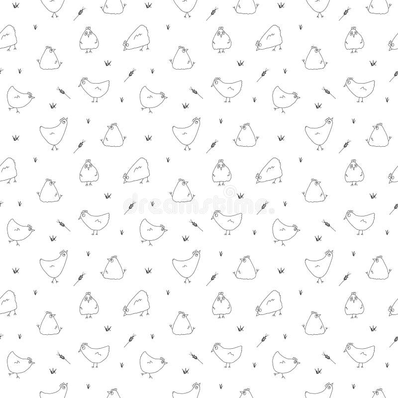 Cute Cartoon Chicken and Hen Seamless Pattern, Background Vector ...