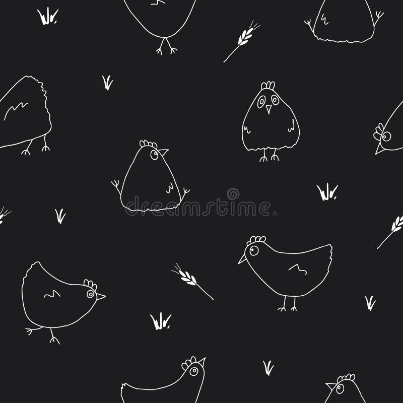 Cute Cartoon Chicken and Hen Seamless Pattern, Background Vector ...
