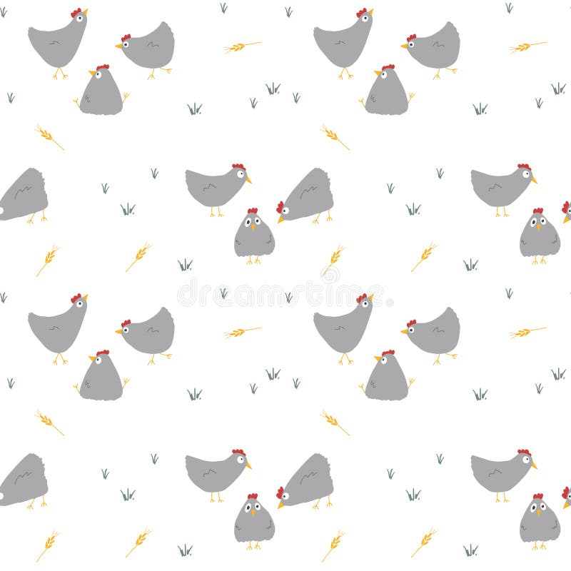 Cute Cartoon Chicken and Hen Seamless Pattern, Background Vector ...