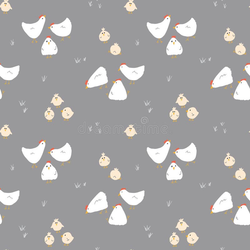 Cute Cartoon Chicken and Hen Seamless Pattern, Background Vector ...
