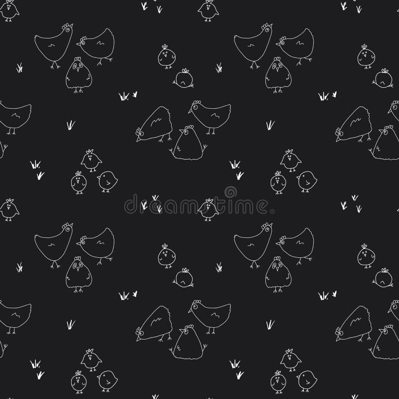 Cute Cartoon Chicken and Hen Seamless Pattern, Background Vector ...