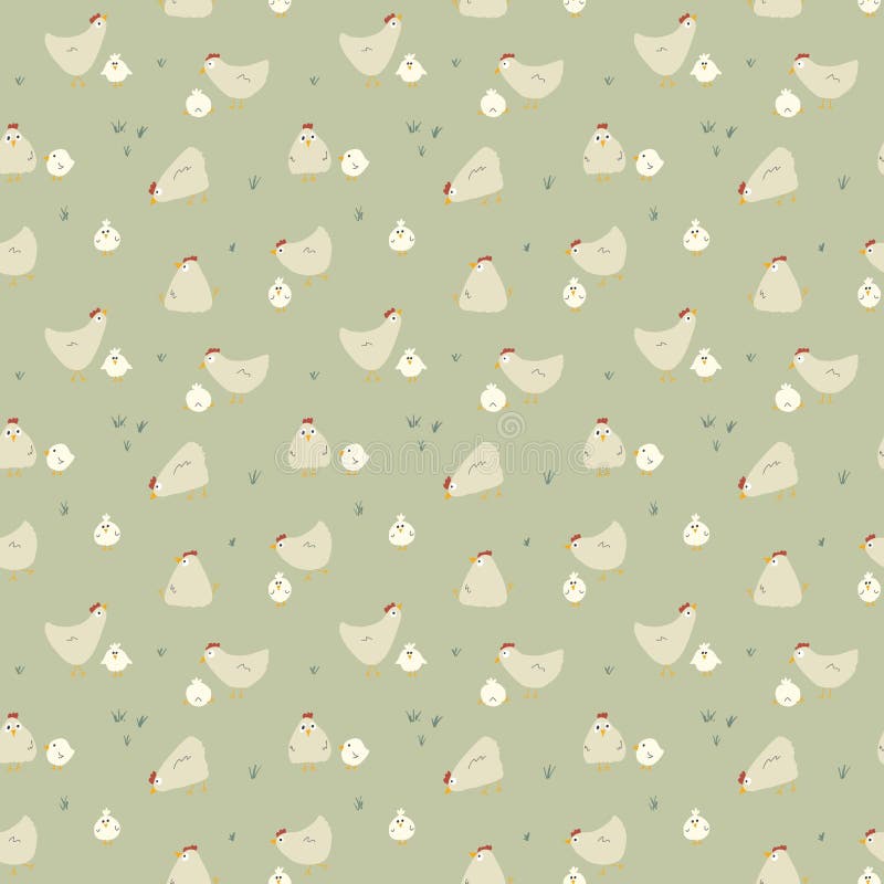 Cute Cartoon Chicken and Hen Seamless Pattern, Background Vector ...