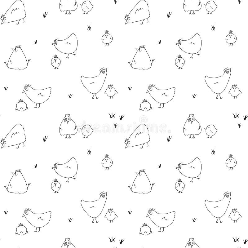 Cute Cartoon Chicken and Hen Seamless Pattern, Background Vector ...