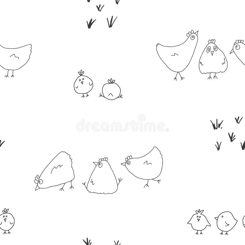 Cute Cartoon Chicken and Hen Seamless Pattern, Background Vector ...