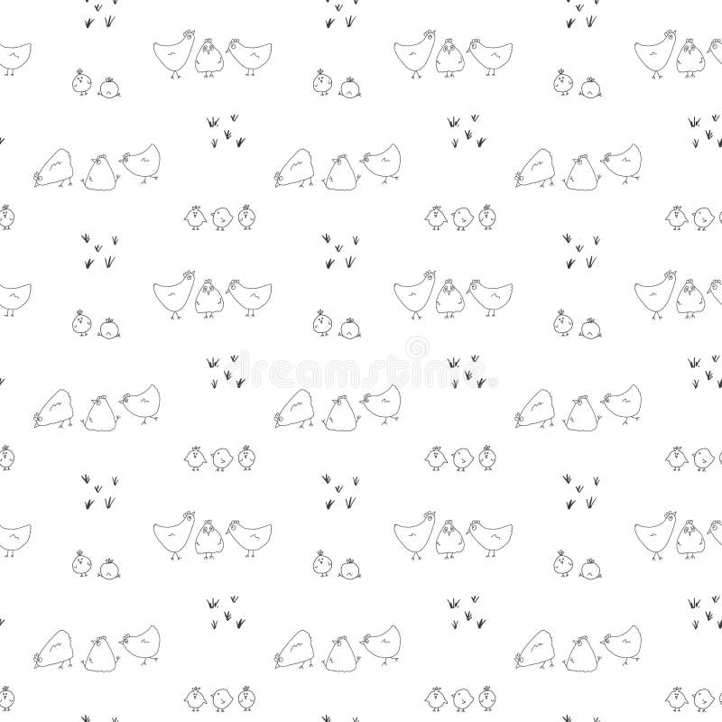Cute Cartoon Chicken and Hen Seamless Pattern, Background Vector ...