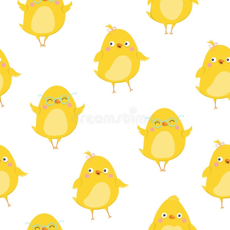 Cute Cartoon Chicken Pattern. Funny Yellow Chickens, Vector ...
