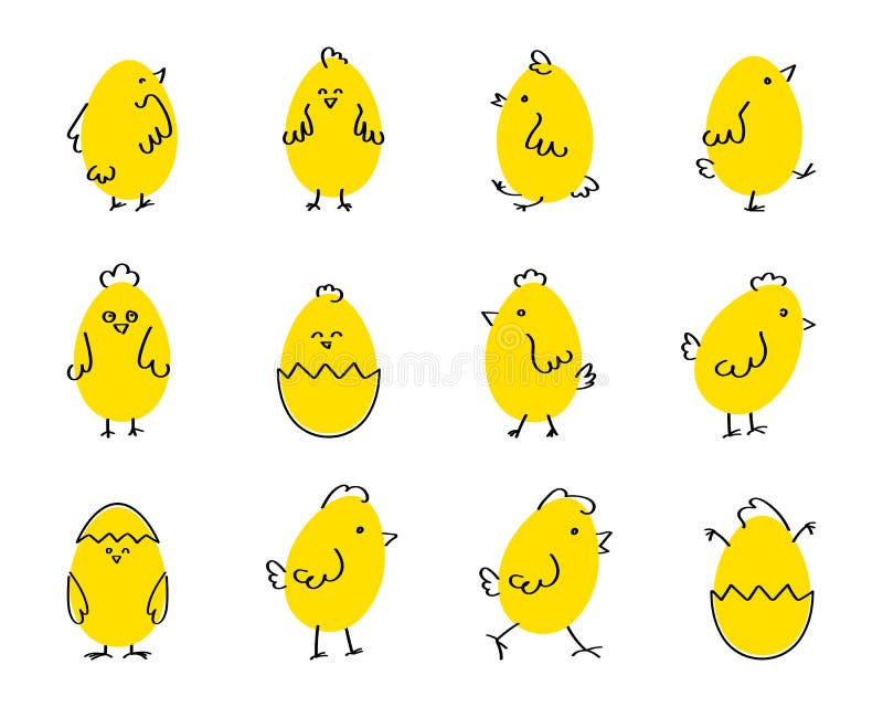 Cute Cartoon Chicken Set. Funny Yellow Chickens in Different Poses ...