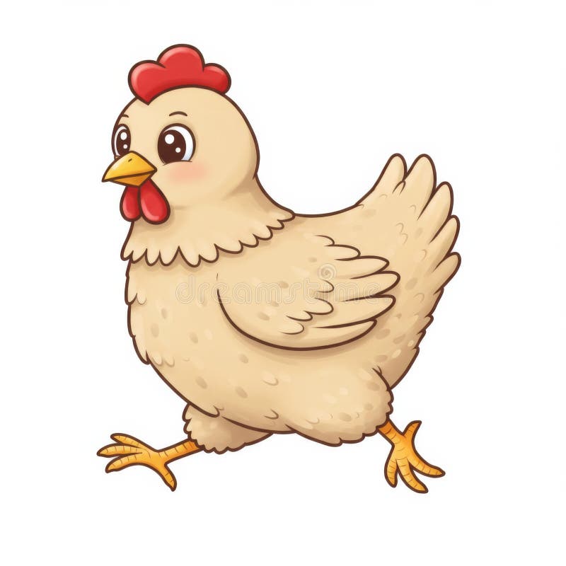 Cute Cartoon Chicken Walking on White Background Stock Illustration ...
