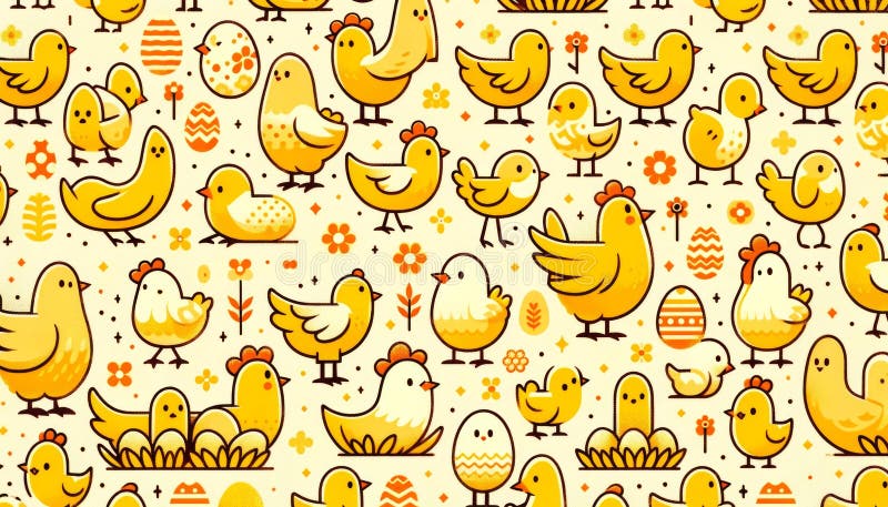 Cute Cartoon Chickens and Easter Eggs Pattern, Springtime Theme Stock ...