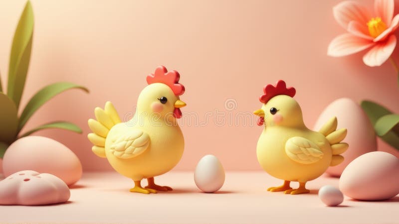 Cute Cartoon Chickens and Egg, Generative Ai, Generative Ai Stock ...