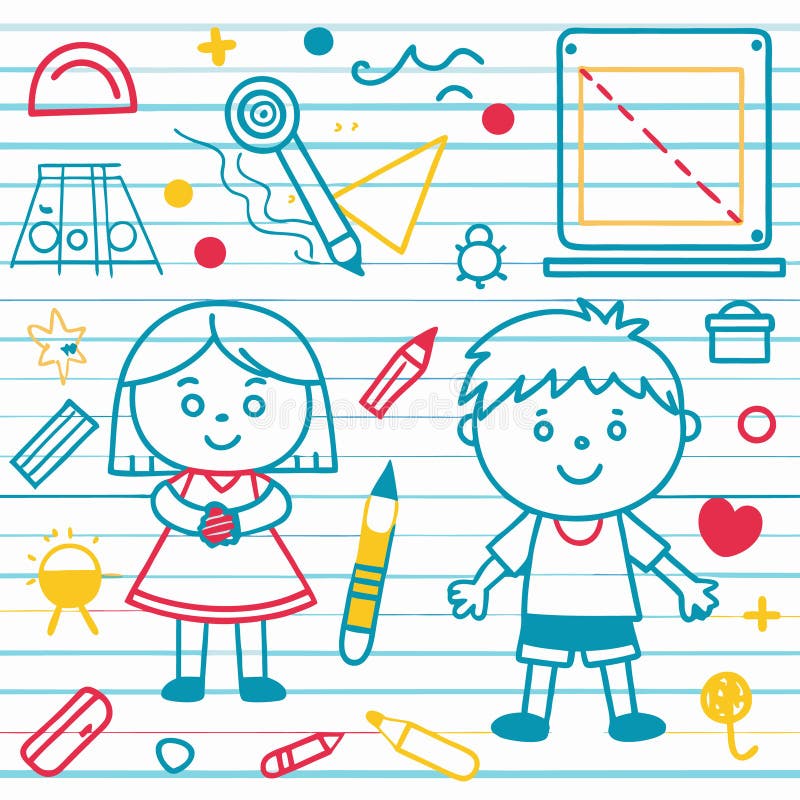Cute Cartoon Children Drawing on Lined Paper Stock Vector ...