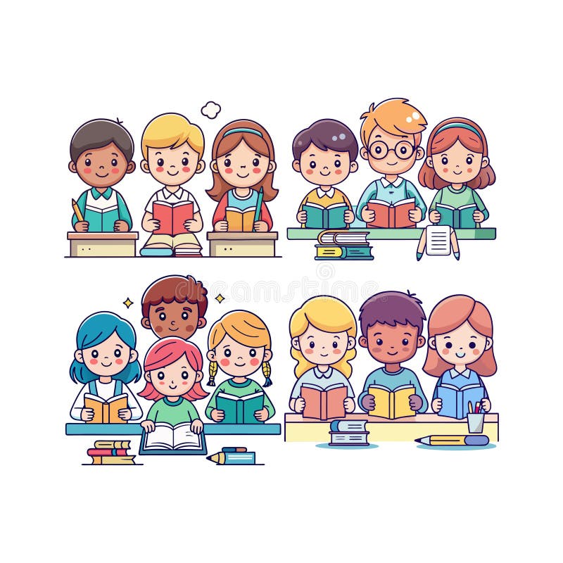 Multicultural Children Reading Cartoon Stock Illustrations – 282 ...