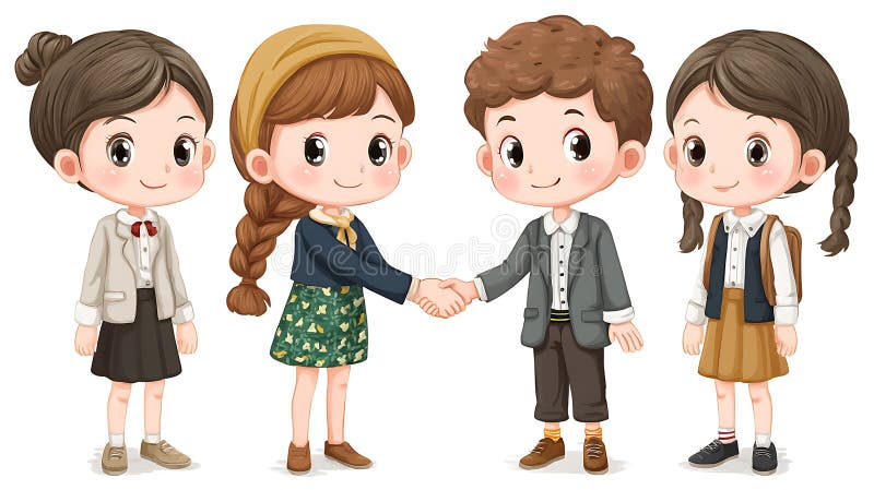 Cute Cartoon Children Shaking Hands Illustration Stock Illustration ...