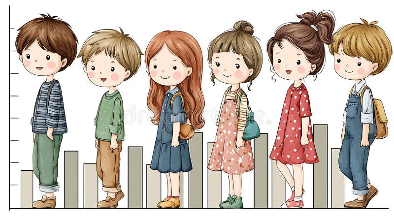 Cute Cartoon Children Standing in Line Illustration Stock Illustration ...