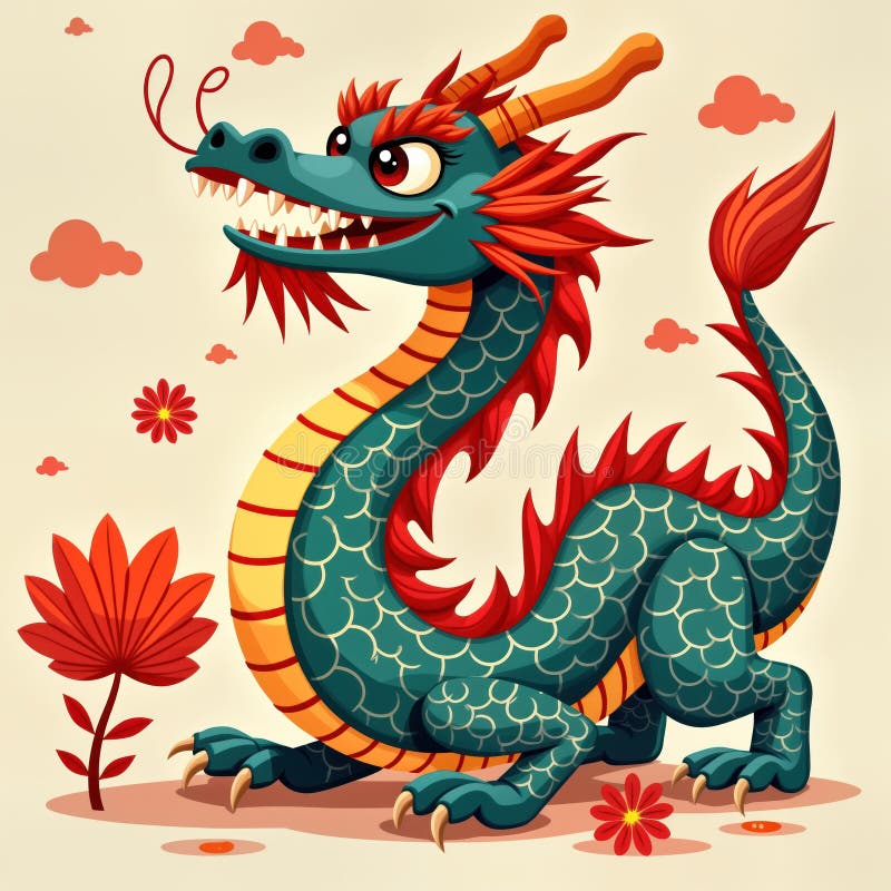 Cute Cartoon Chinese Dragon Presented. Dragon Looking Up. Dragon ...
