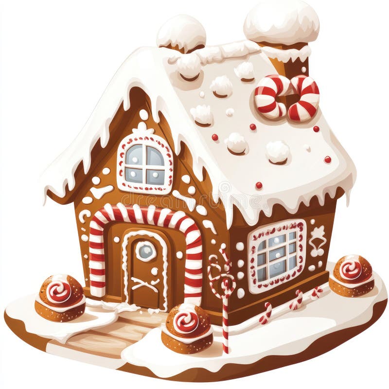 Cute Cartoon Christmas Gingerbread House with Sweets Stock Image ...