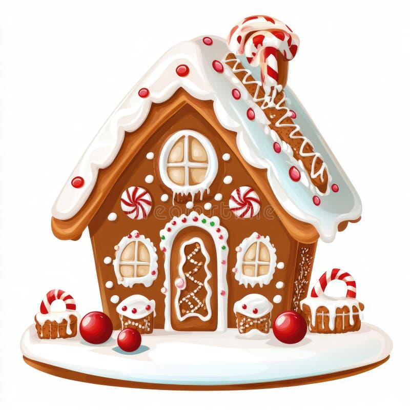Cute Cartoon Christmas Gingerbread House with Sweets Stock Illustration ...