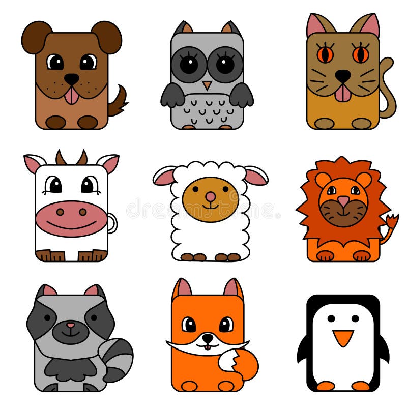 Cute Cartoon Circle Animals Collection Stock Illustration ...