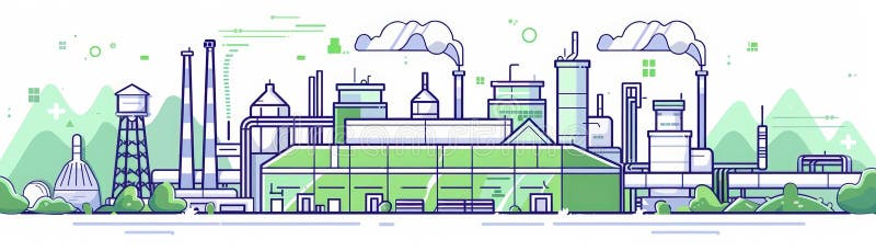 A Cute Cartoon of a Clean and Green Factory with AI Technology Stock ...