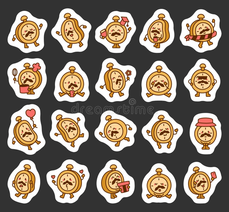 Cute Cartoon Clock Character Set Stock Vector - Illustration of ...