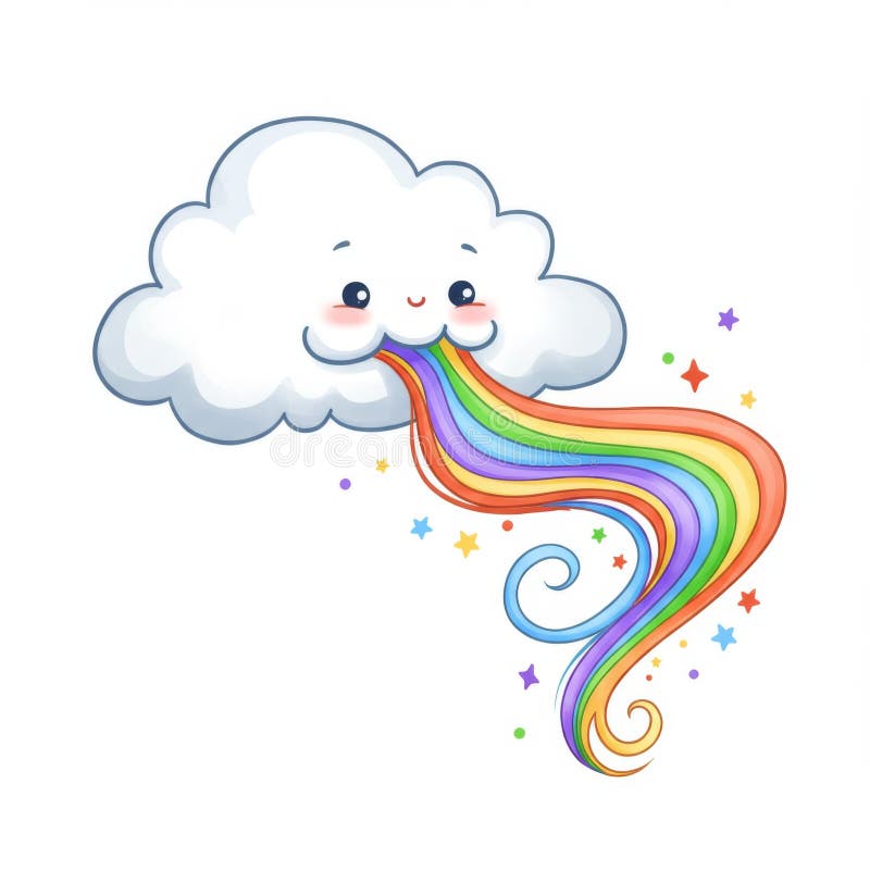 Cute Cartoon Cloud Vomiting Rainbow Stock Illustration - Illustration ...