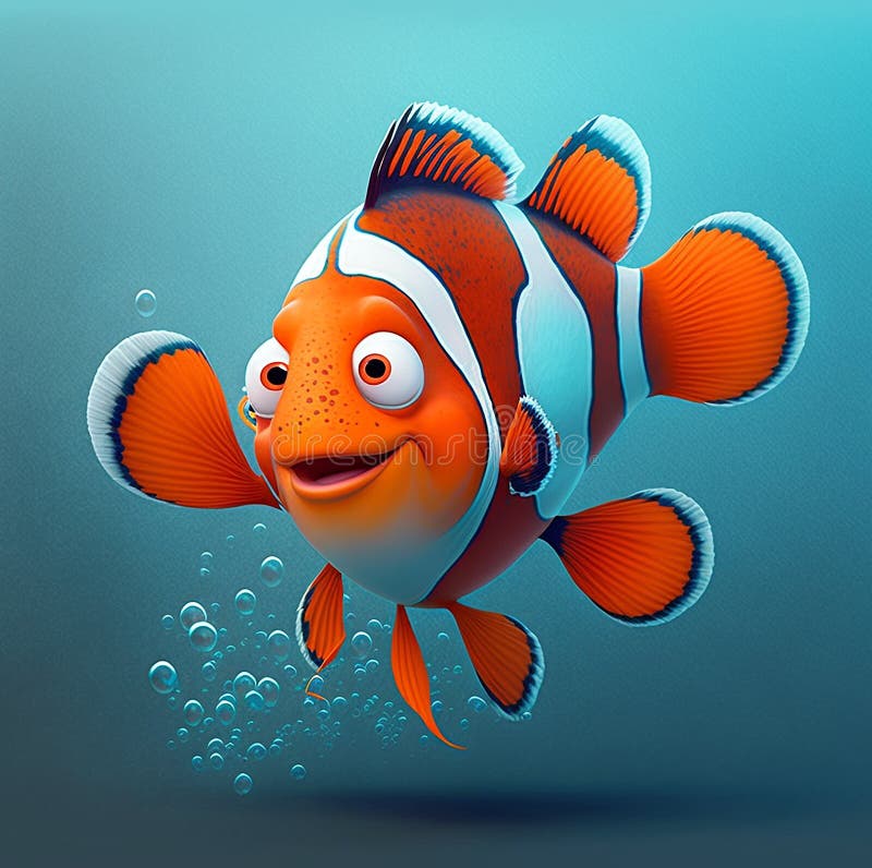Cute Cartoon Clownfish Illustration by Generative AI Stock Illustration ...
