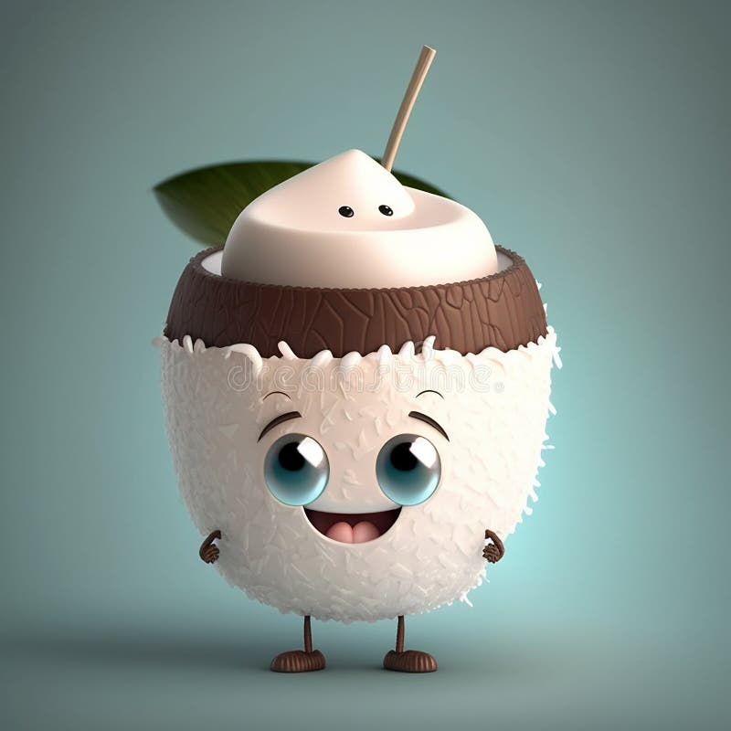 Cute Cartoon Coconut Character Using Generative AI Stock Illustration ...