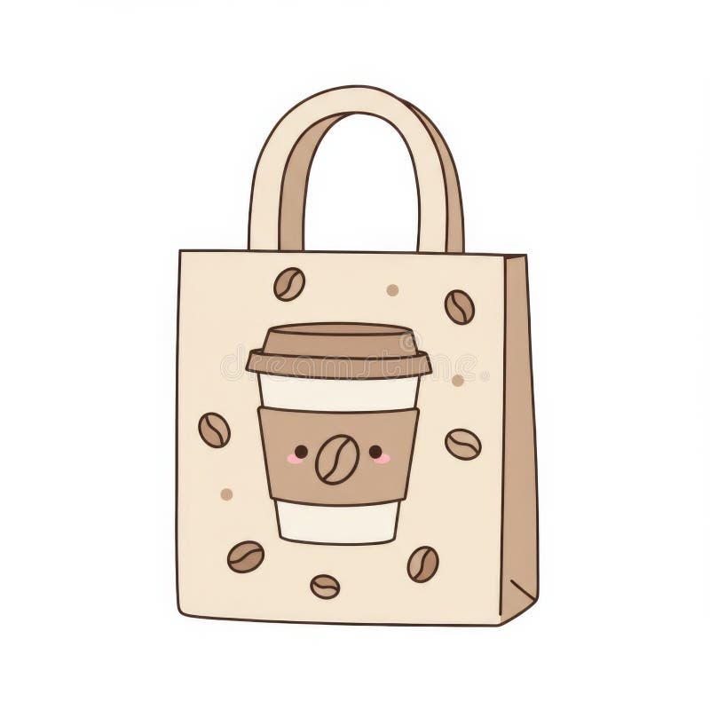Cute Cartoon Coffee Tote Bag Illustration Stock Illustration ...